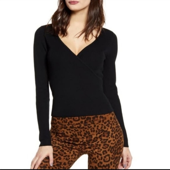 Leith | Sweaters | Leith Black Wrap Crop Top Sweater Size Medium | Poshmark
